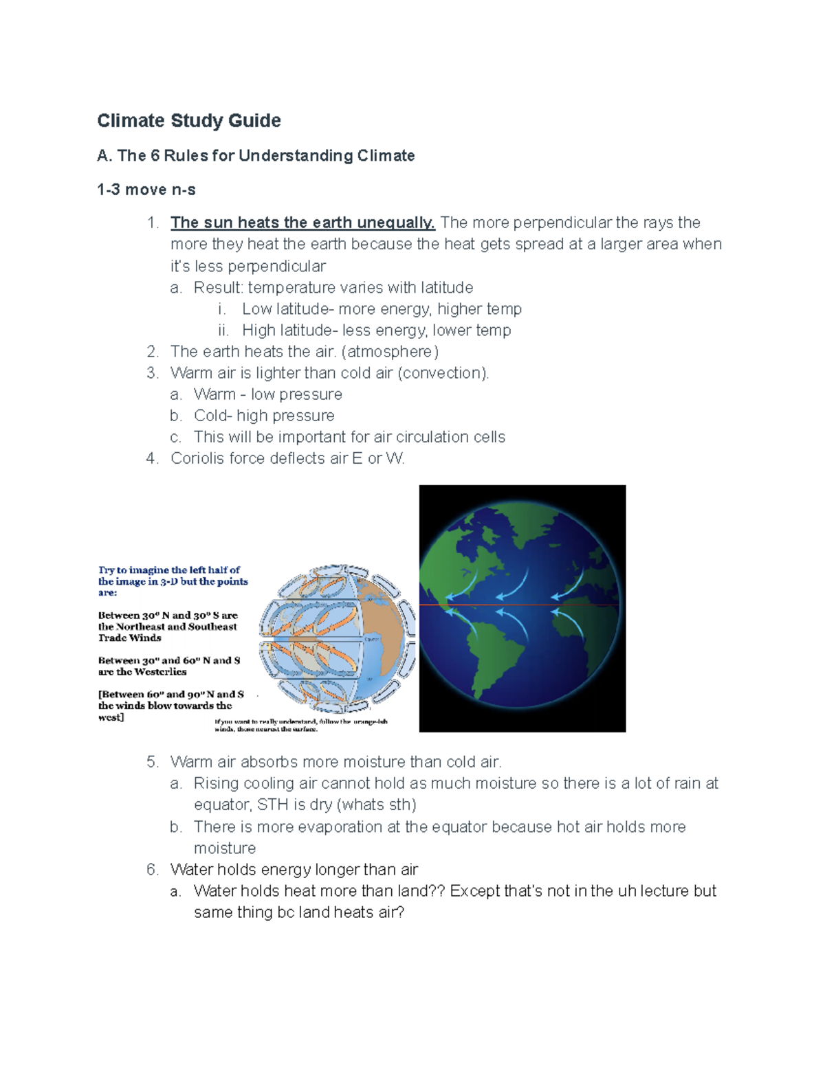 Climate notes - Climate Study Guide A. The 6 Rules for Understanding ...