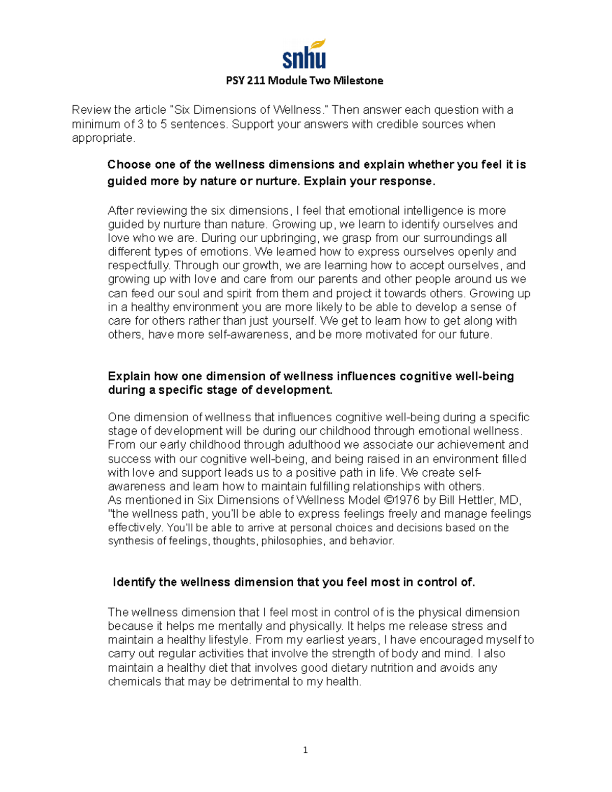 PSY 211 Module Two Milestone Template - PSY 211 Module Two Milestone ...