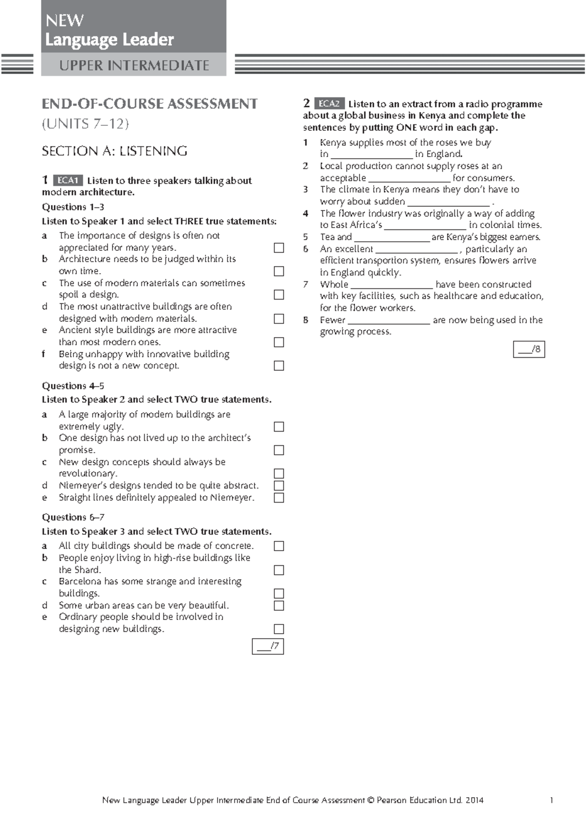 End of Course Test - New Language Leader Upper Intermediate - Studocu