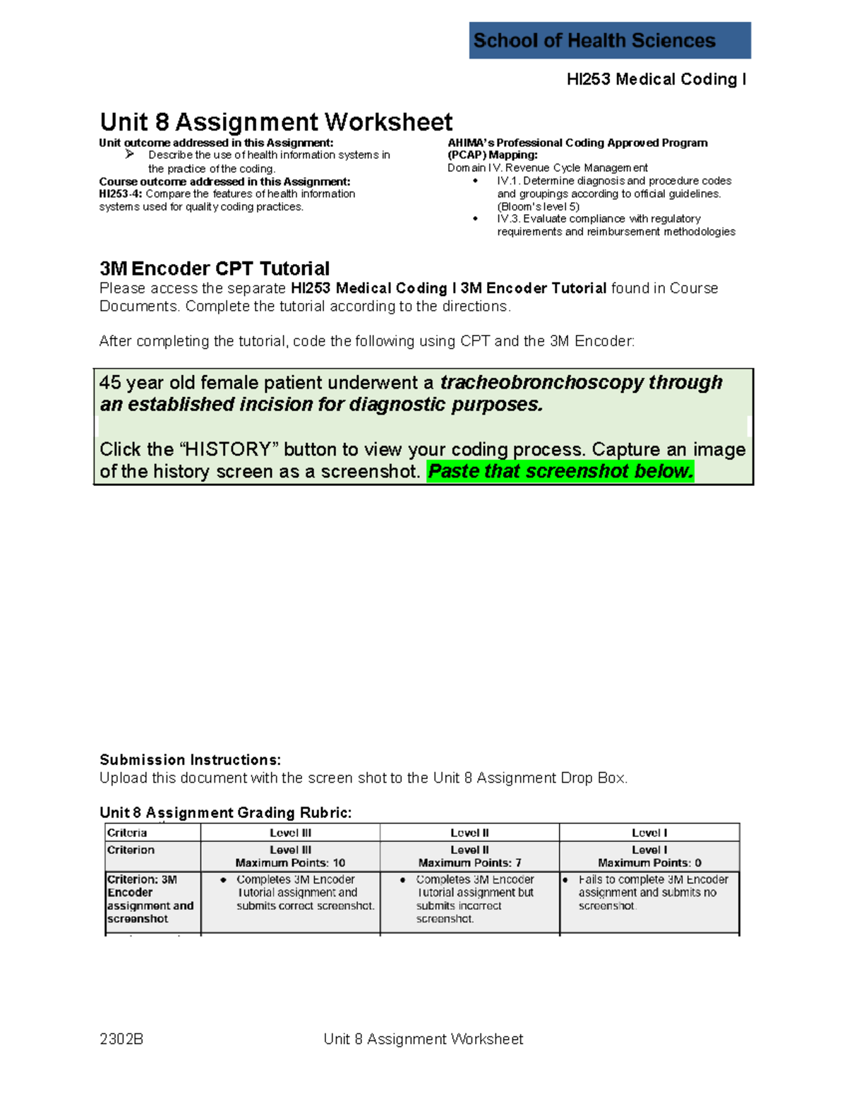 HI253 Unit 8 Medical Coding Assignment Worksheet 2302B - Studocu