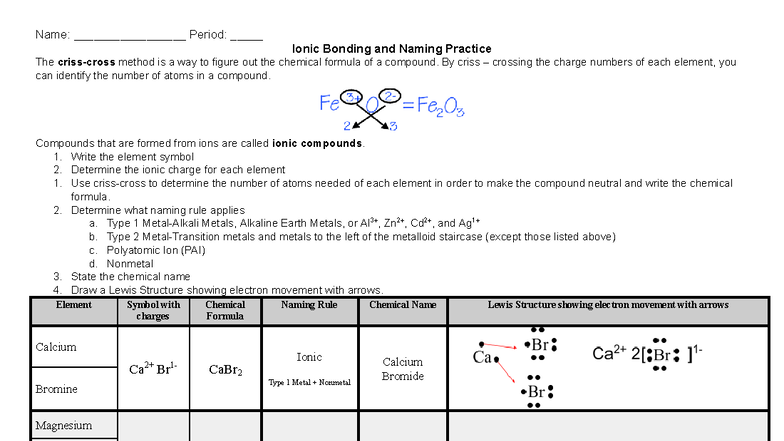 10H-Ionic Bonding & Naming Practice Packet - Studocu