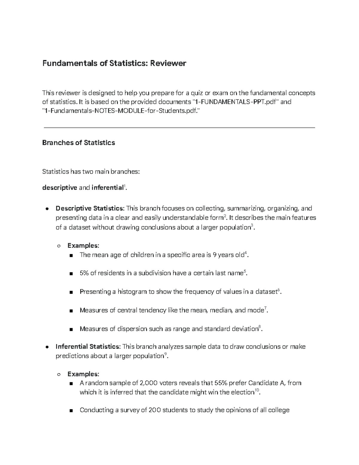 Fundamentals of Statistics: Quiz Reviewer and Key Concepts - Studocu