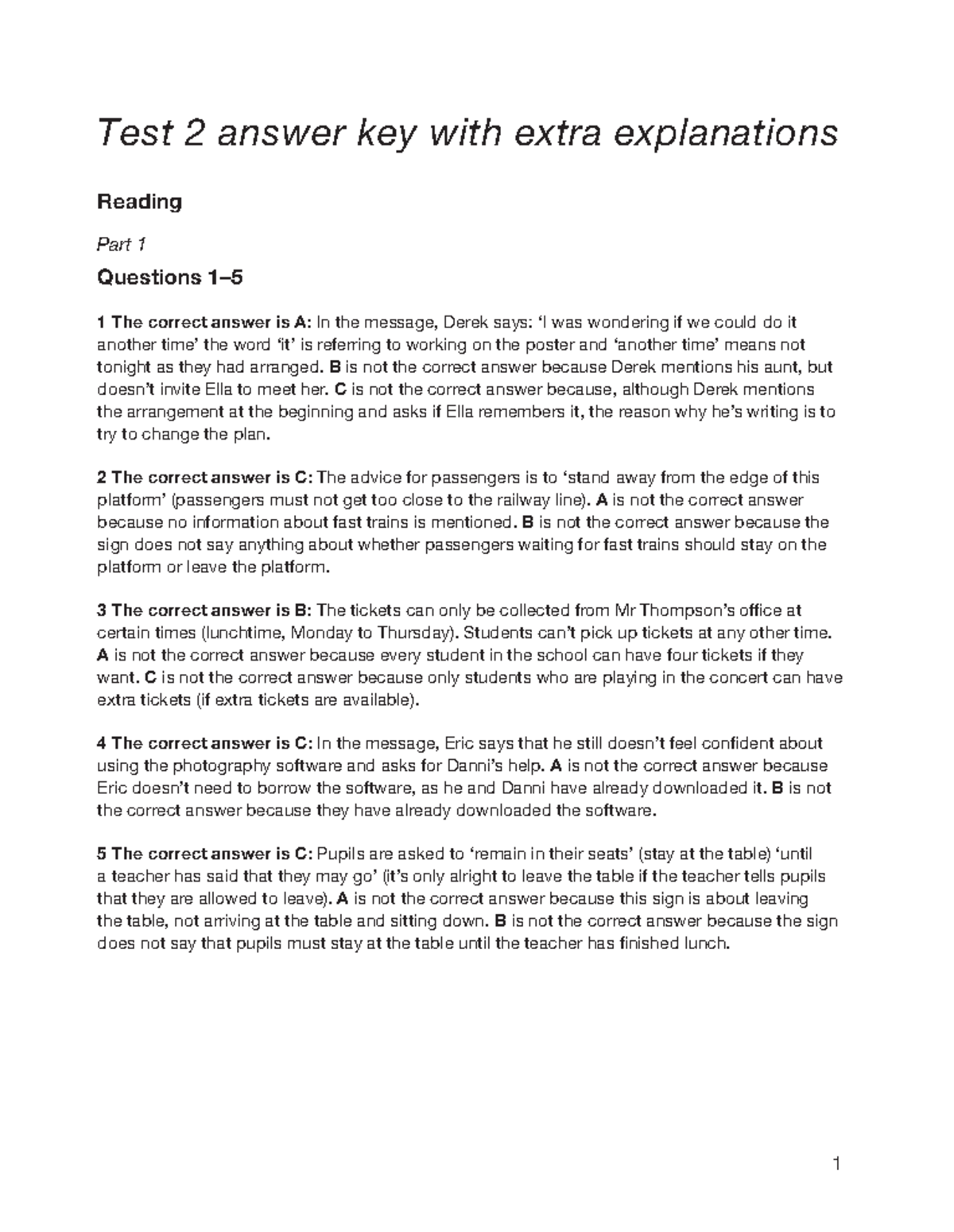 Test 2 Answer Key - Reading with Detailed Explanations - Studocu