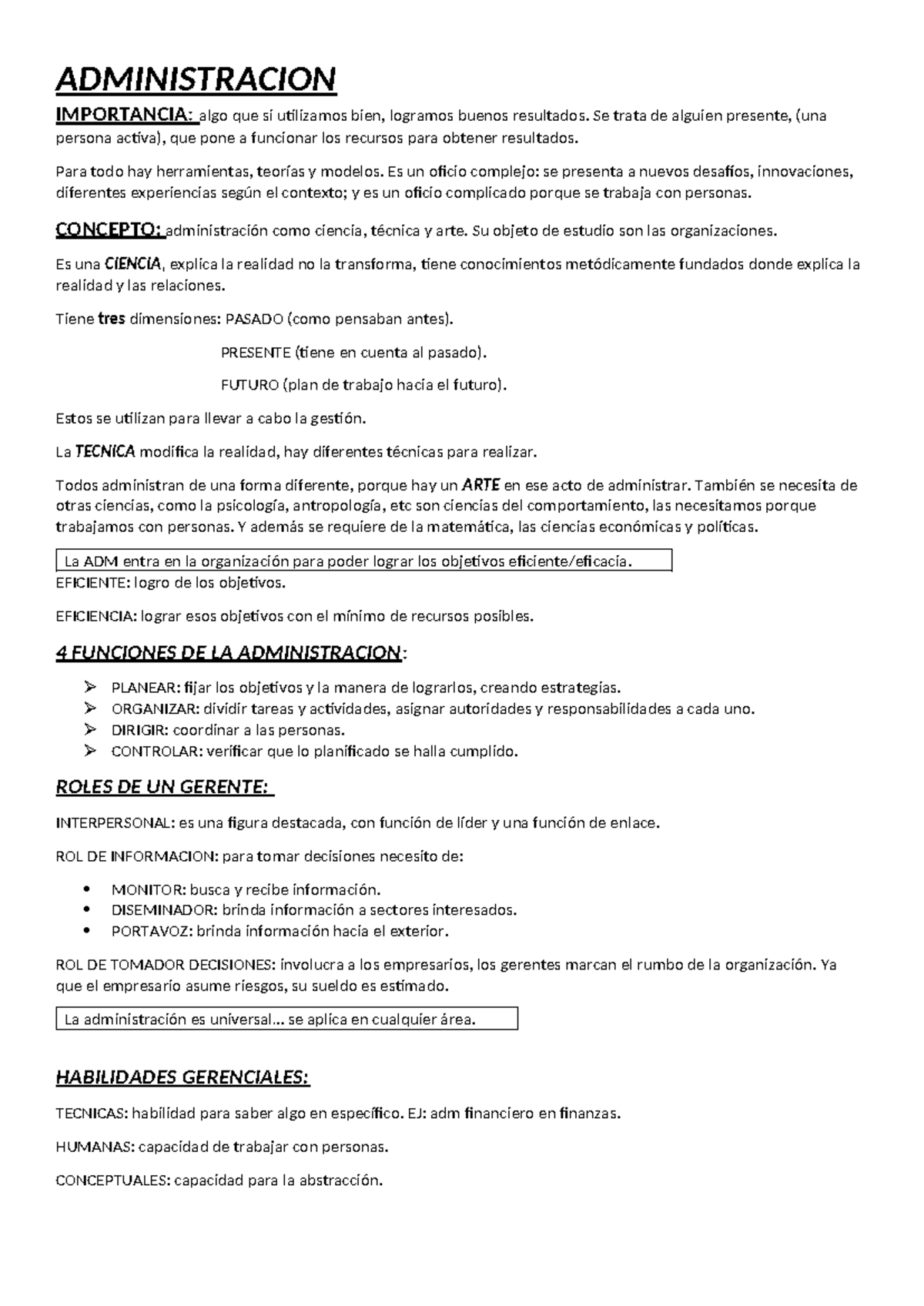 Resumen de Administración: Importancia y Funciones Clave - Studocu