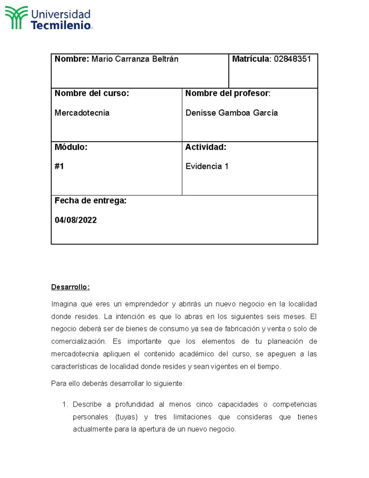 Actividad 1: Capacidades y Limitaciones en Mercadotecnia - Studocu