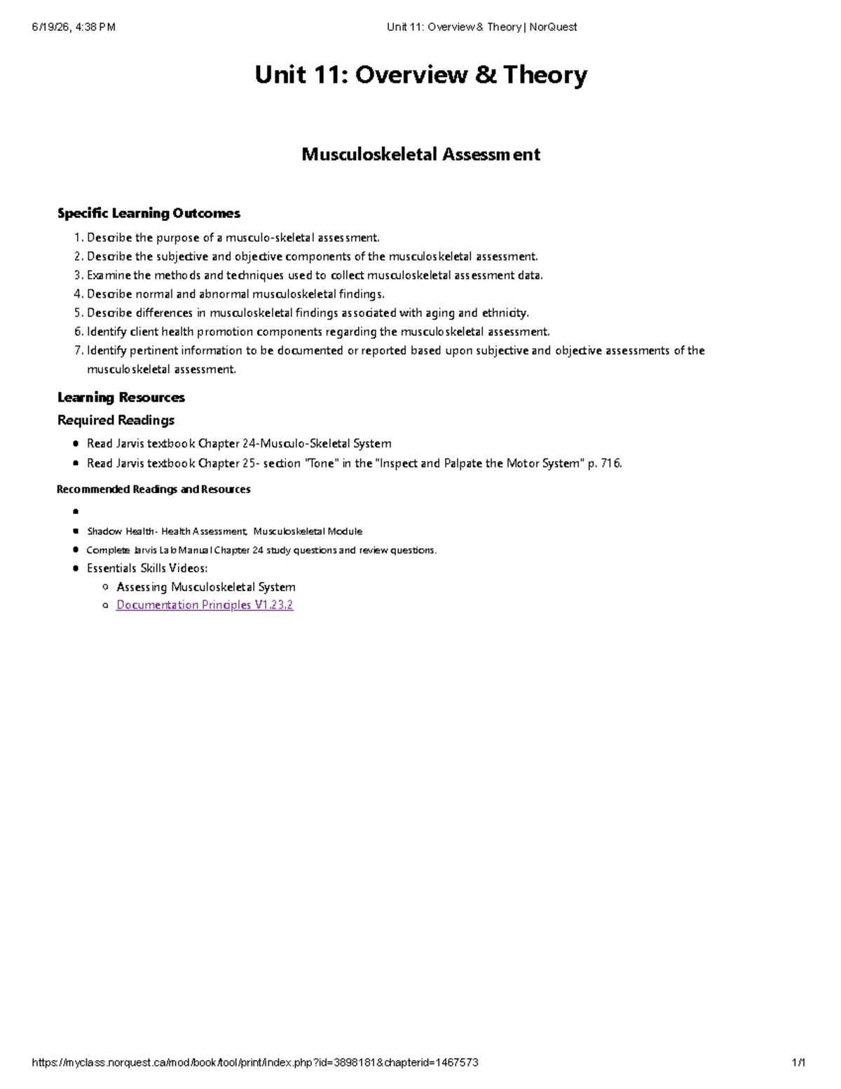 Unit 11: Overview & Theory - Musculoskeletal Assessment - Studocu