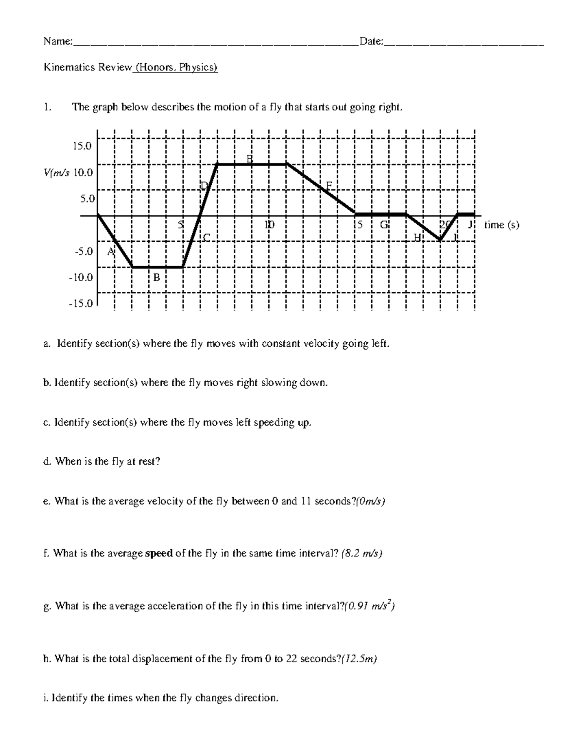Kinematics test Review 2 - Kinematics Review (Honors. Physics) The ...