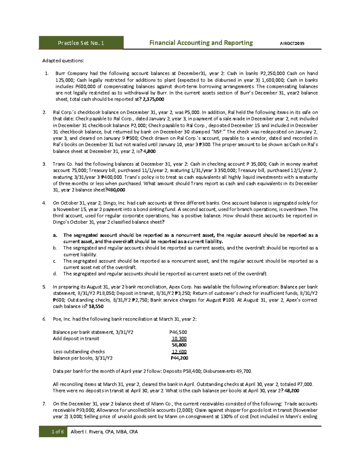 Financial Reporting Practice Set: Accounting Scenarios and Solutions ...