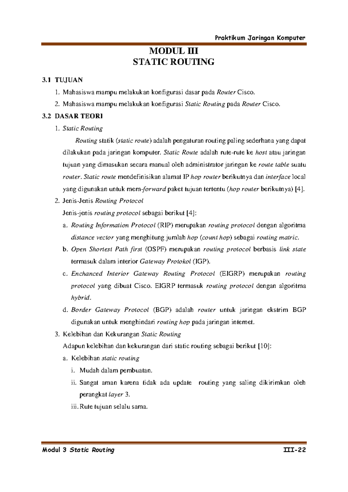 16. Laporan Modul 3: Konfigurasi Static Routing pada Router Cisco - Studocu