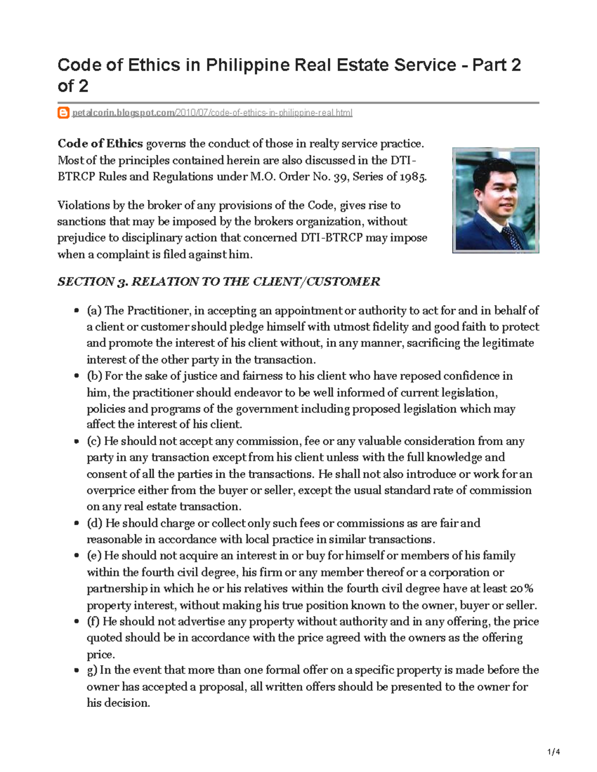 Code of Ethics in Philippine Real Estate Service Part 2 of 2 - blogspot ...