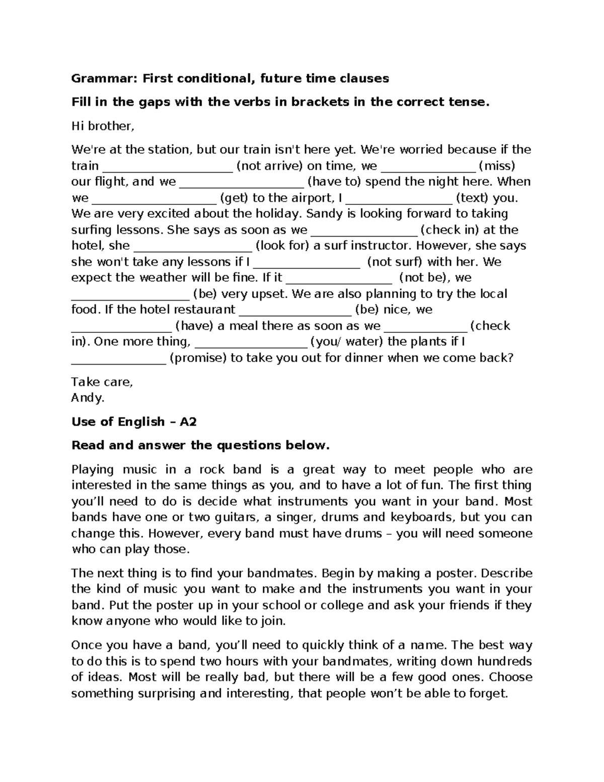 Grammar & Reading - Grammar: First conditional, future time clauses ...