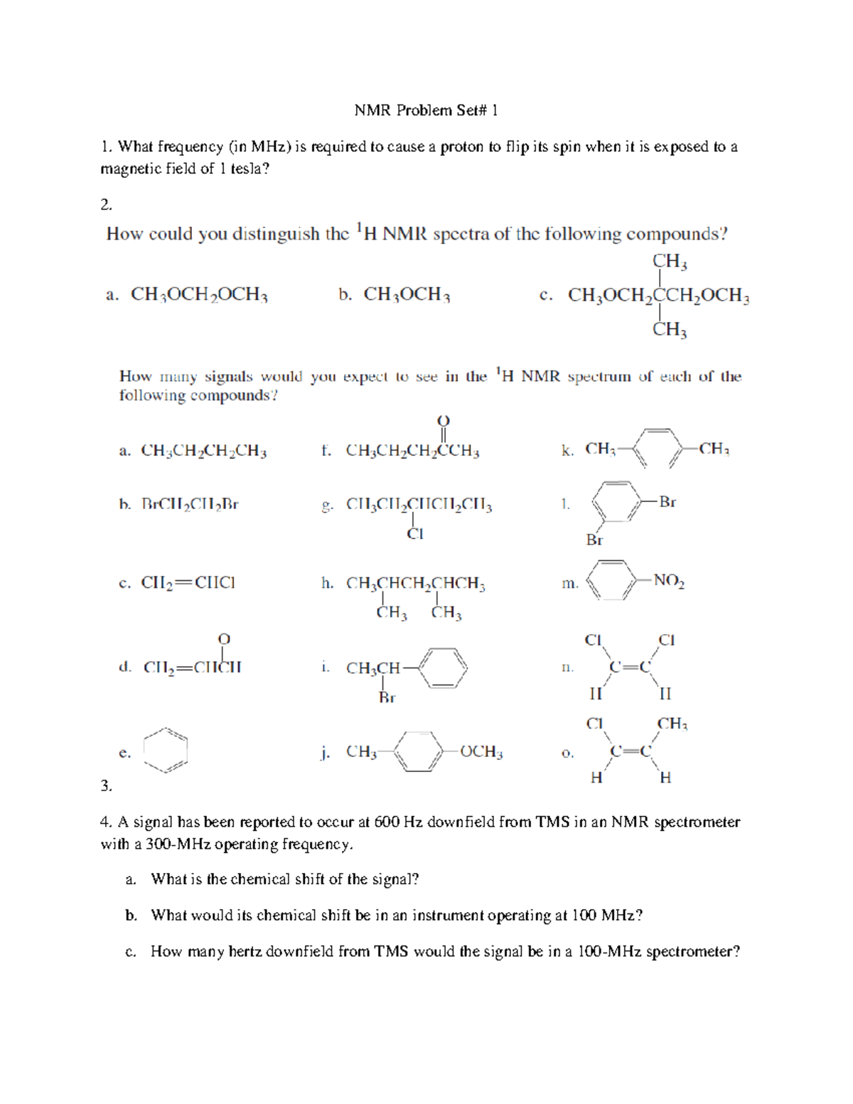 Sample/practice exam 12 June 2017, questions - NMR Problem Set# 1 What ...