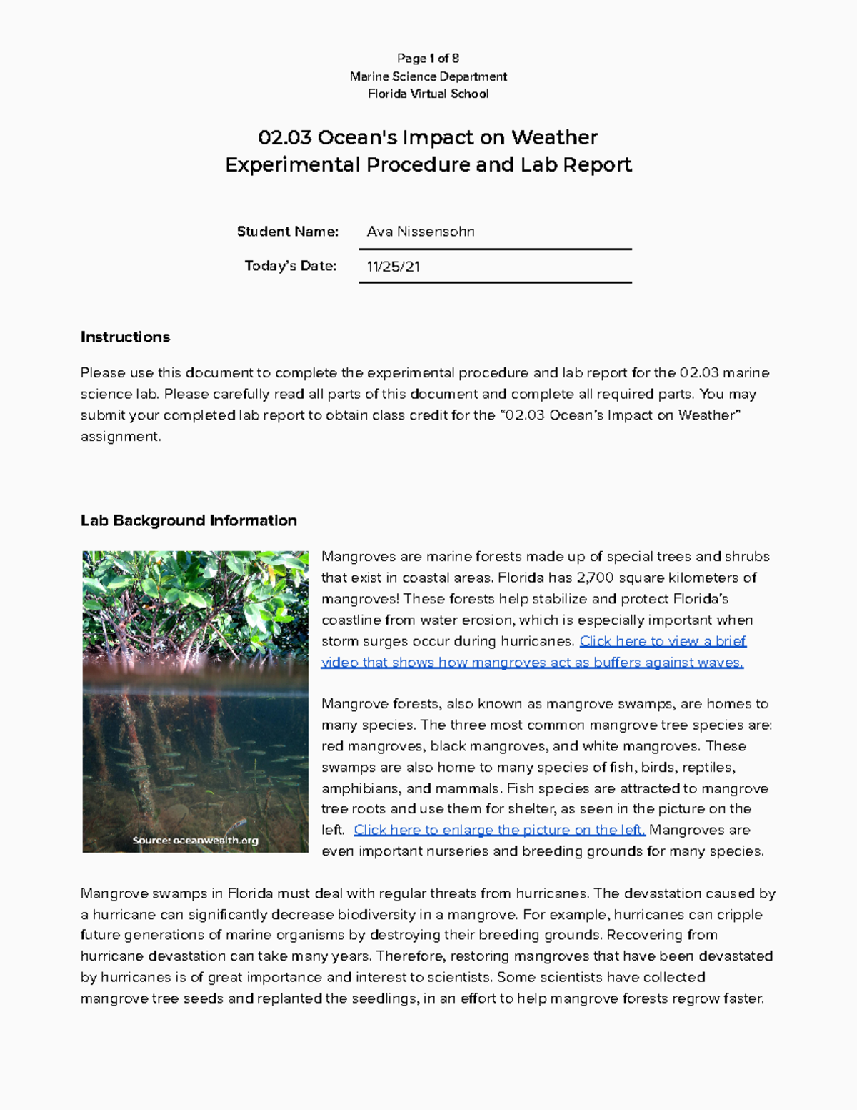 02.03 Marine Science Lab Report on Ocean's Impact on Weather - Studocu