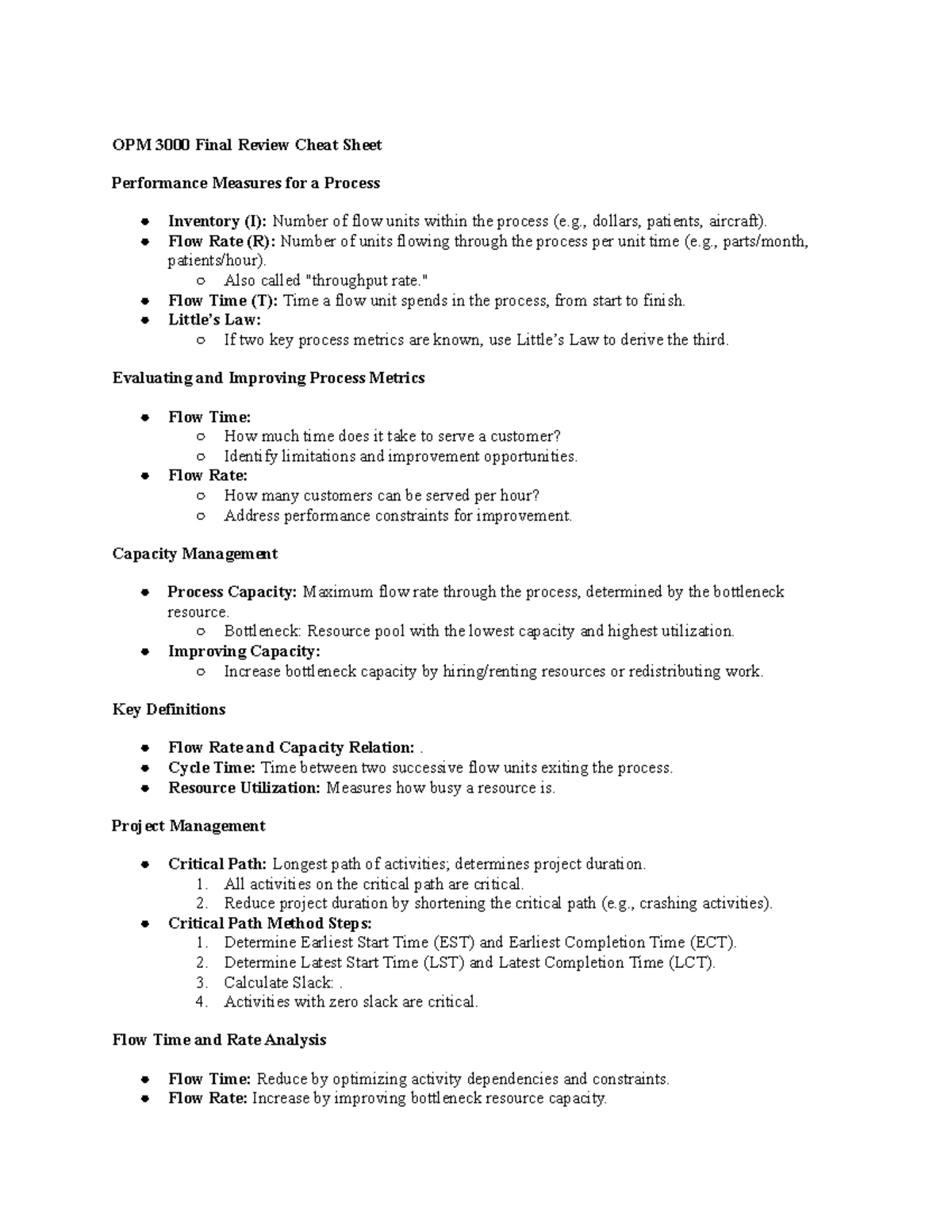 OPM 3000 Final Review Cheat Sheet: Key Performance Metrics & Strategies ...