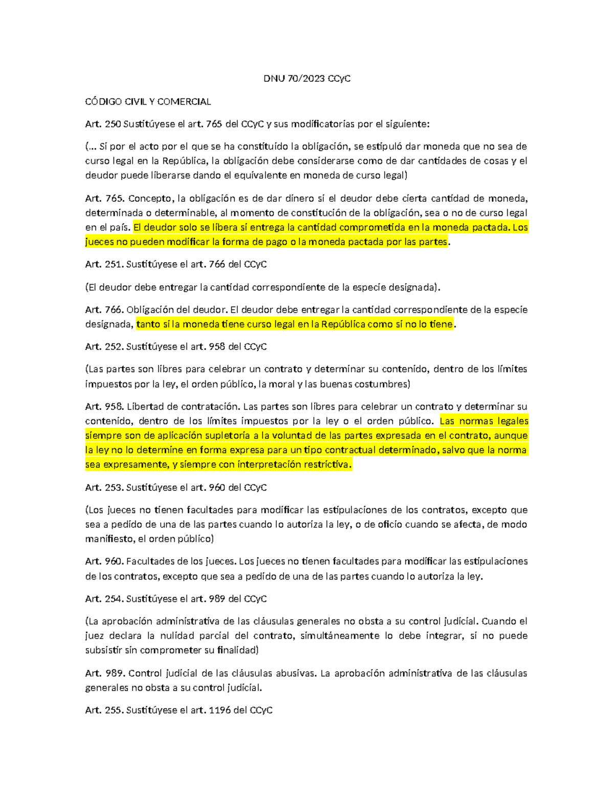 DNU 70/2023 CCyC: Modificaciones al Código Civil y Comercial - Studocu