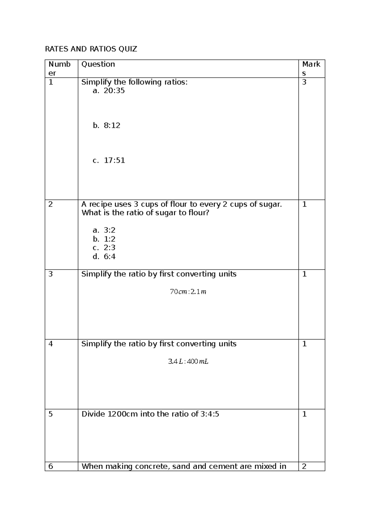Rates and Ratios Quiz #1: Practice Questions and Solutions - Studocu