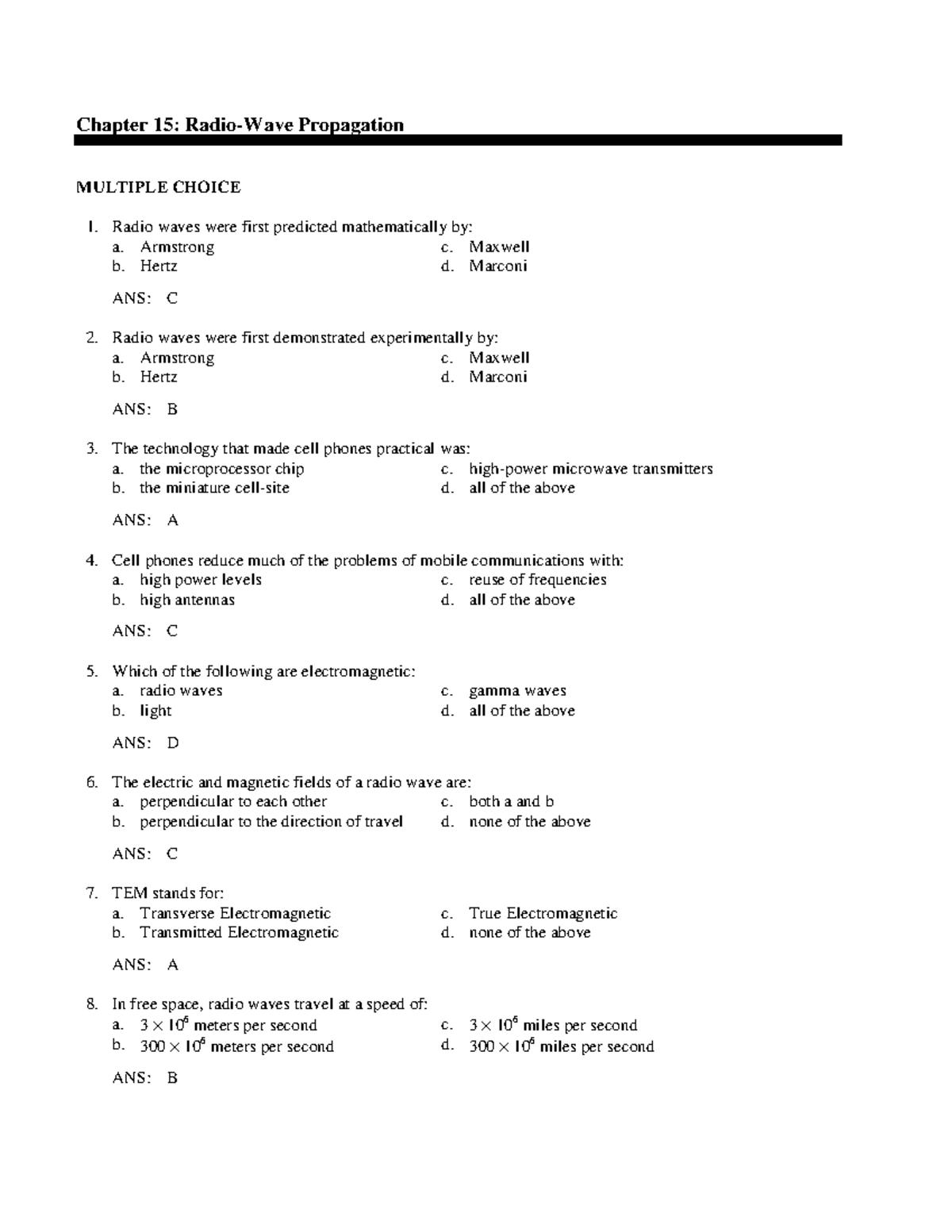 Blake CH15 - Radio-Wave Propagation Practice Questions - Studocu