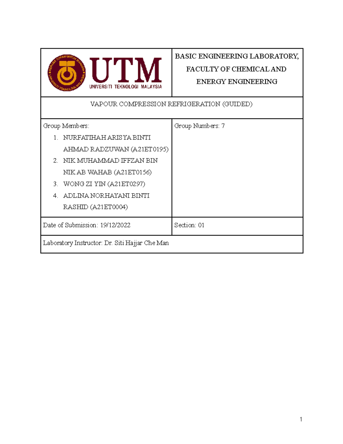 Lab Report EXP 3: Vapour Compression Refrigeration Analysis - Studocu
