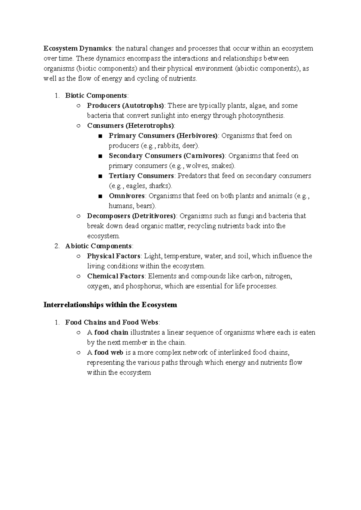 Ecosystem Dynamics: Year 11 Notes on Biotic and Abiotic Interactions ...