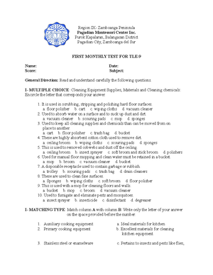 4th MT TLE - Monthly test - Region IX- Zamboanga Peninsula Pagadian ...
