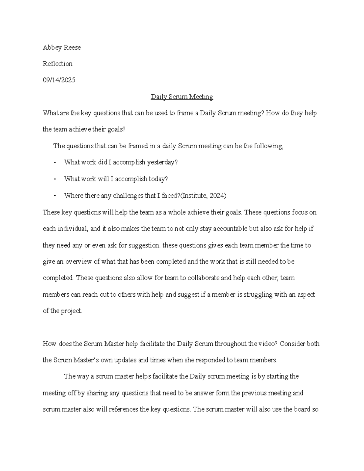 CS 250 Module 2 Reflection on Daily Scrum Meeting Effectiveness - Studocu