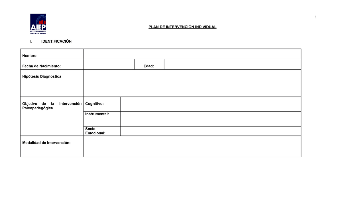 Plan de Intervención Individual: Estrategias y Objetivos ...