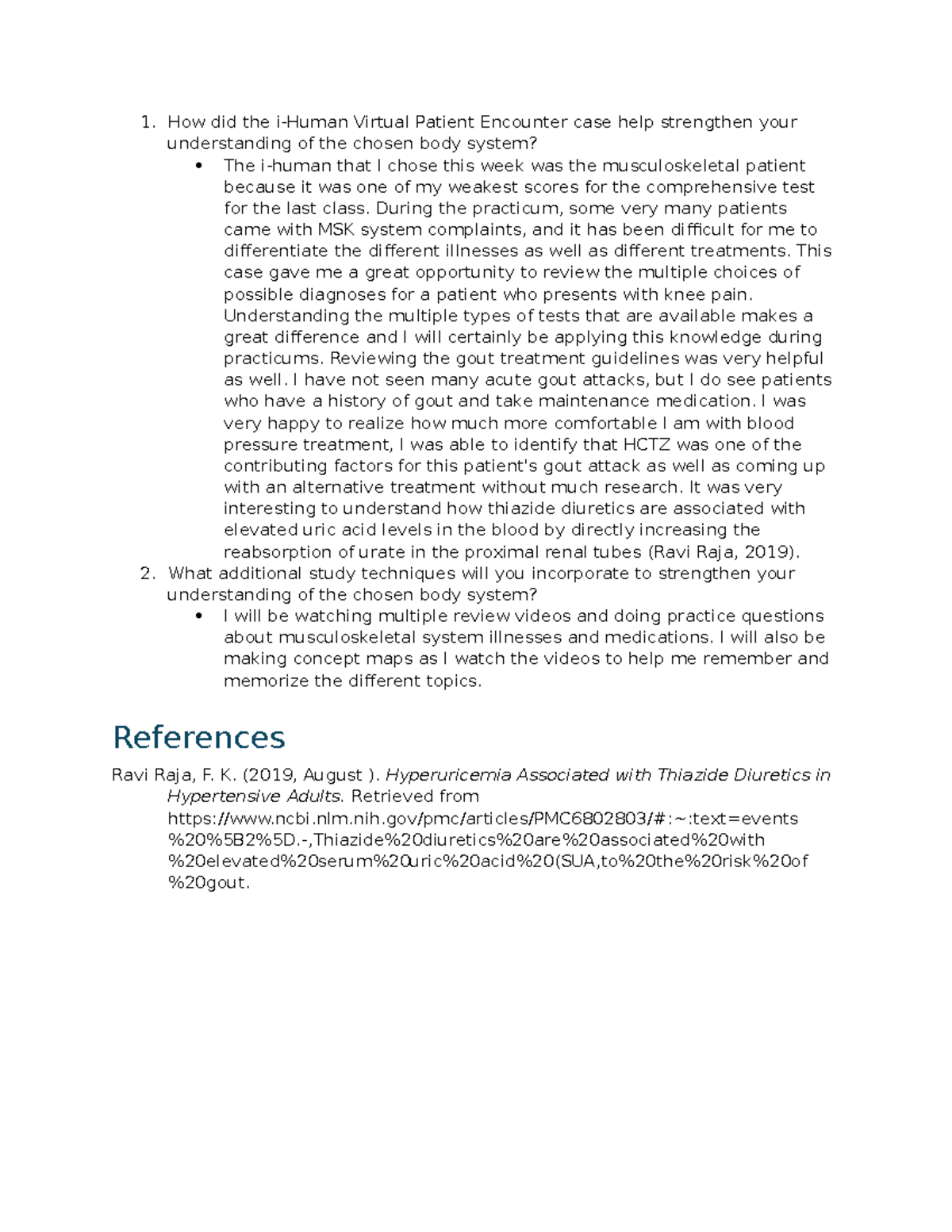 NR 667 i-Human Reflection: Insights on Musculoskeletal System - Studocu