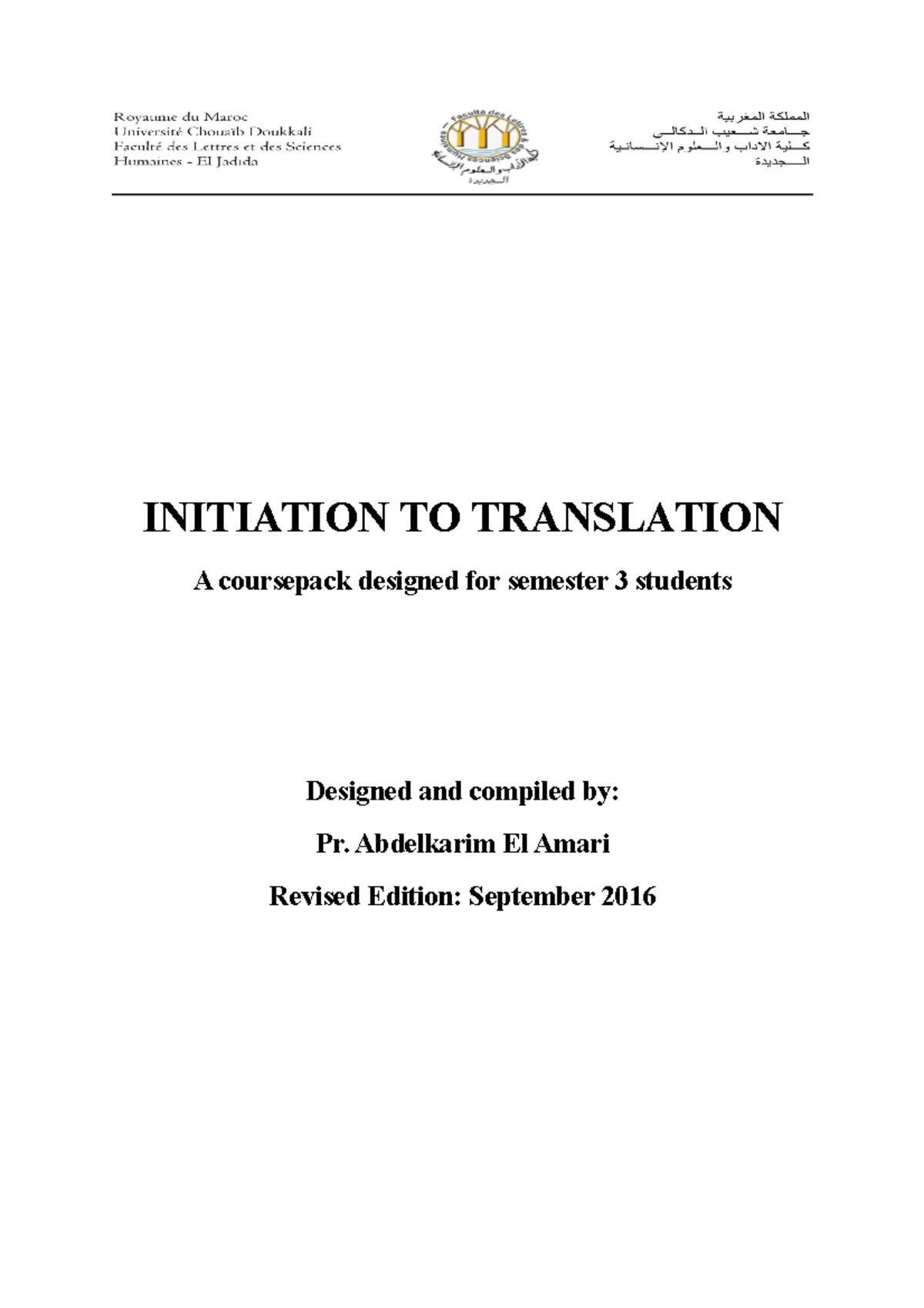 S3 Final Exam Coursepack: Introduction to Translation - Studocu