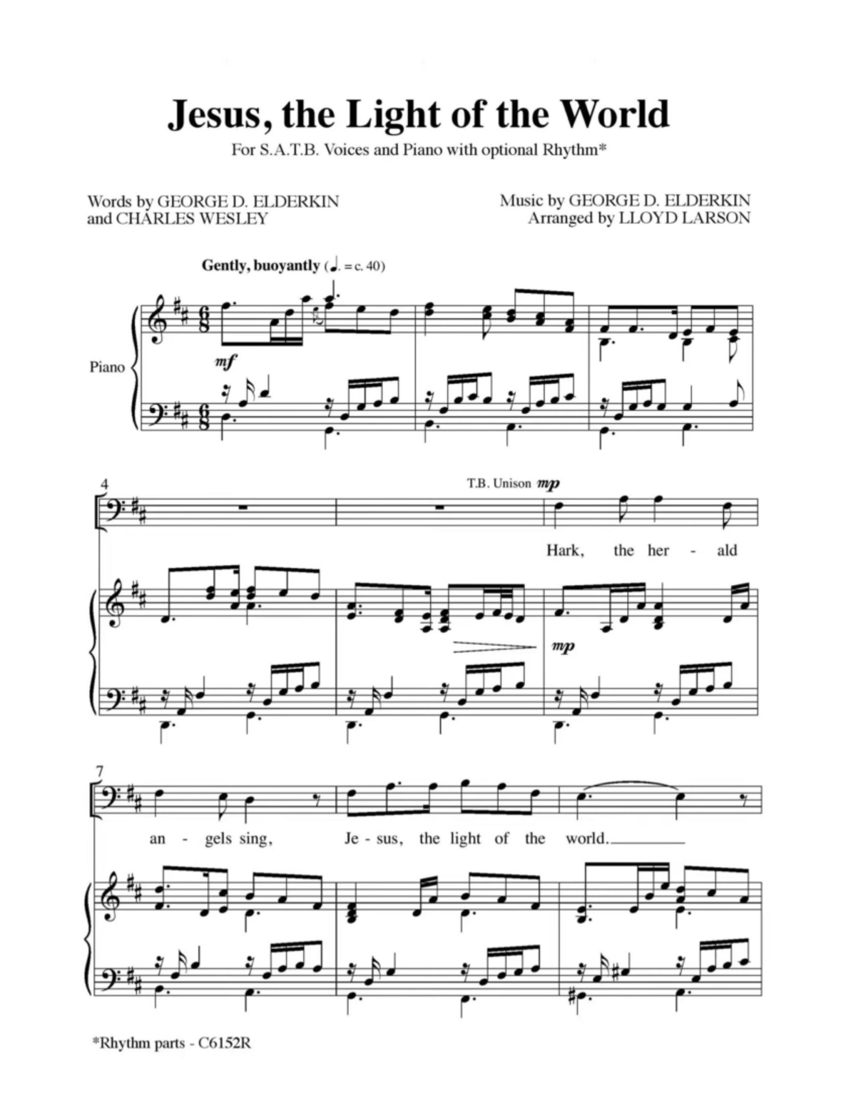 Jesus, the Light of the World: SATB Voices & Piano Arrangement - Studocu