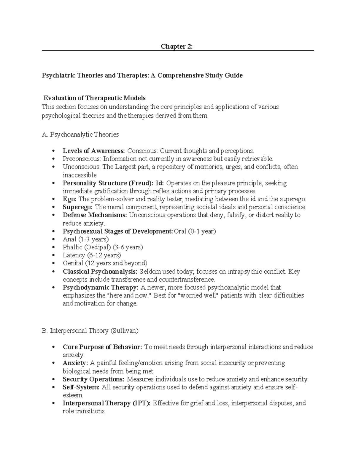 Chapter 2: Psychiatric Theories & Therapies Study Guide (PSY 101) - Studocu