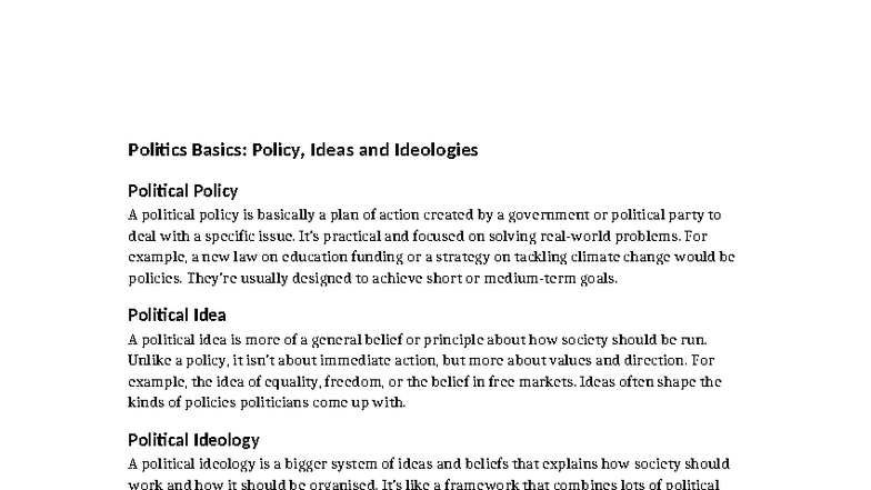 POL 101: Basics of Political Ideas and Ideologies - Studocu