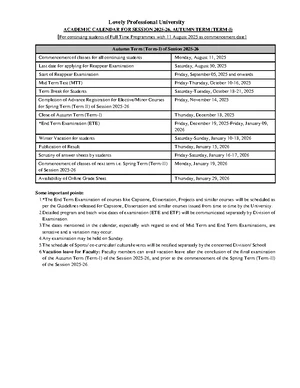 LPU Academic Calendar: Autumn Term 2025 for Freshmen Students - Studocu