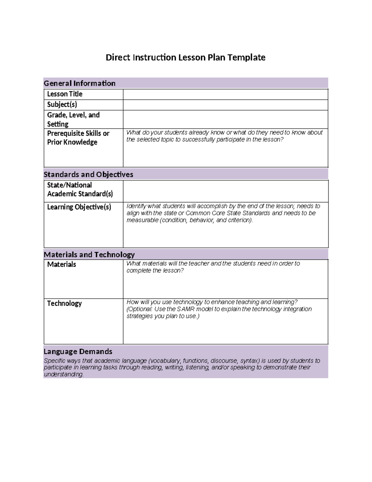 Direct Instruction Lesson Plan Template-2 - Direct Instruction Lesson Plan Template General ...