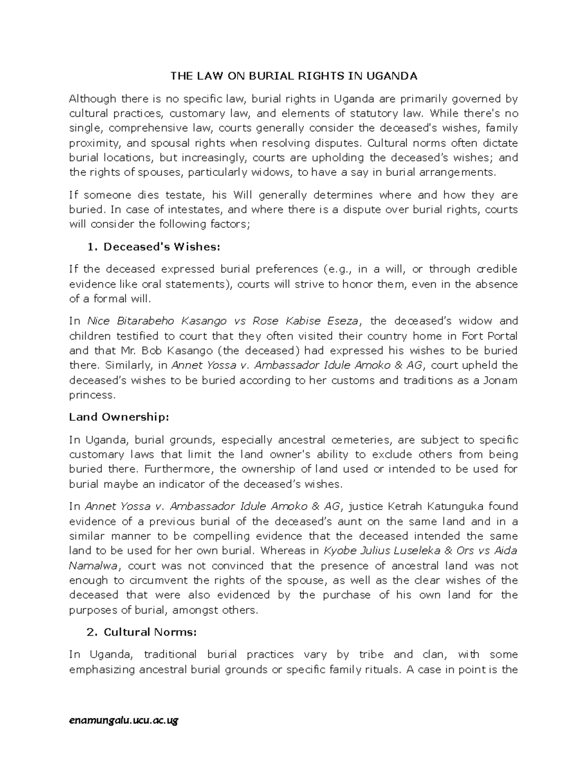 Burial Rights in Uganda: Cultural Practices and Legal Perspectives ...