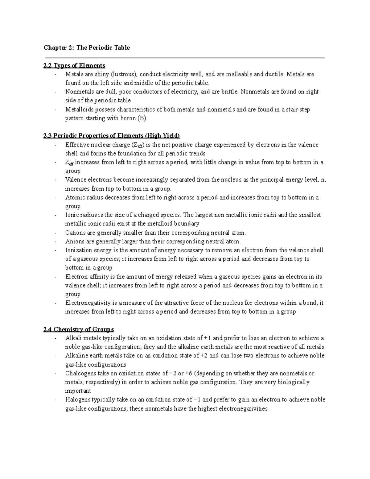 Chapter 2: The Periodic Table - Types & Properties of Elements - Studocu