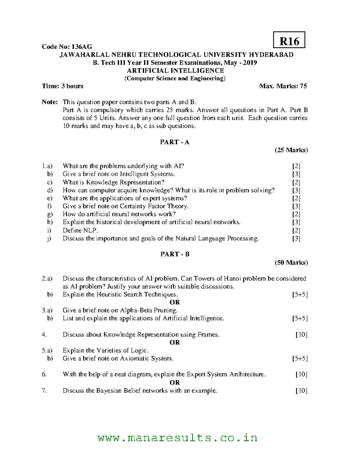 AI Question Paper - B. Tech III Year II Sem Exam (136AG) May 2019 - Studocu