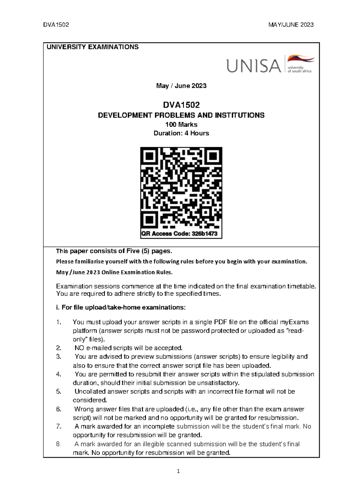 DVA1502 Exam May June 2023 - UNIVERSITY EXAMINATIONS May / June 2023 ...