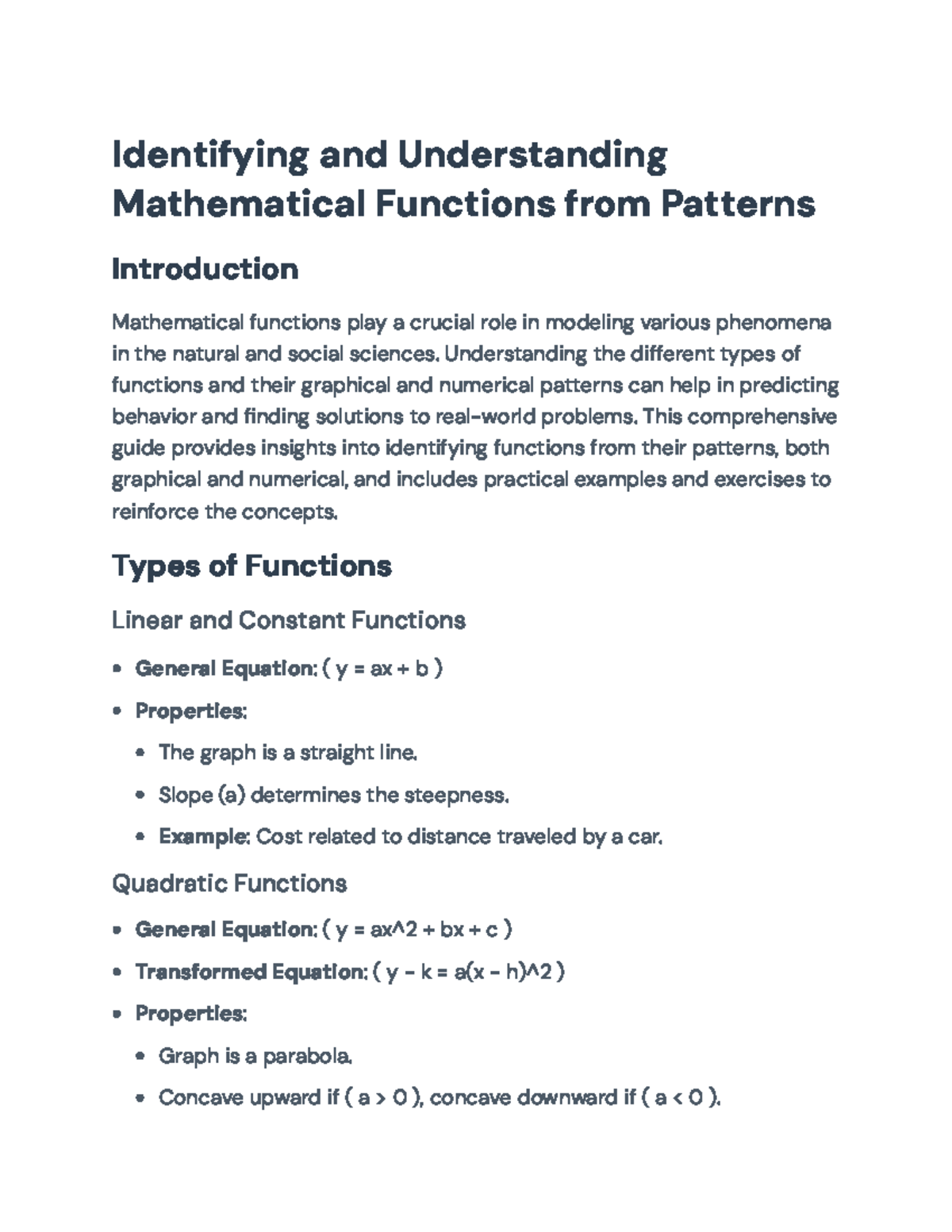 Understanding and Identifying Mathematical Functions from Patterns ...