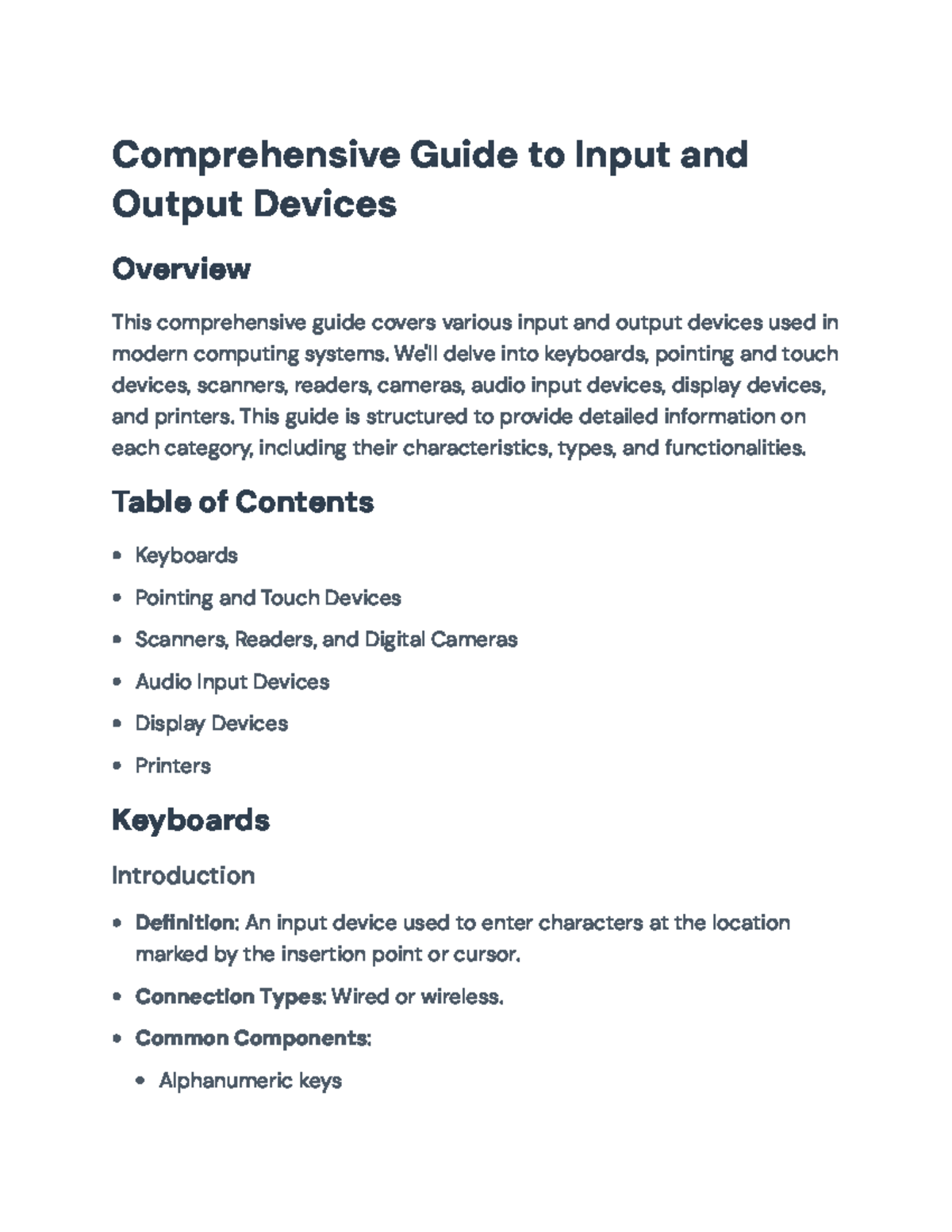 Guide to Input and Output Devices in Computing Systems (Course Code ...
