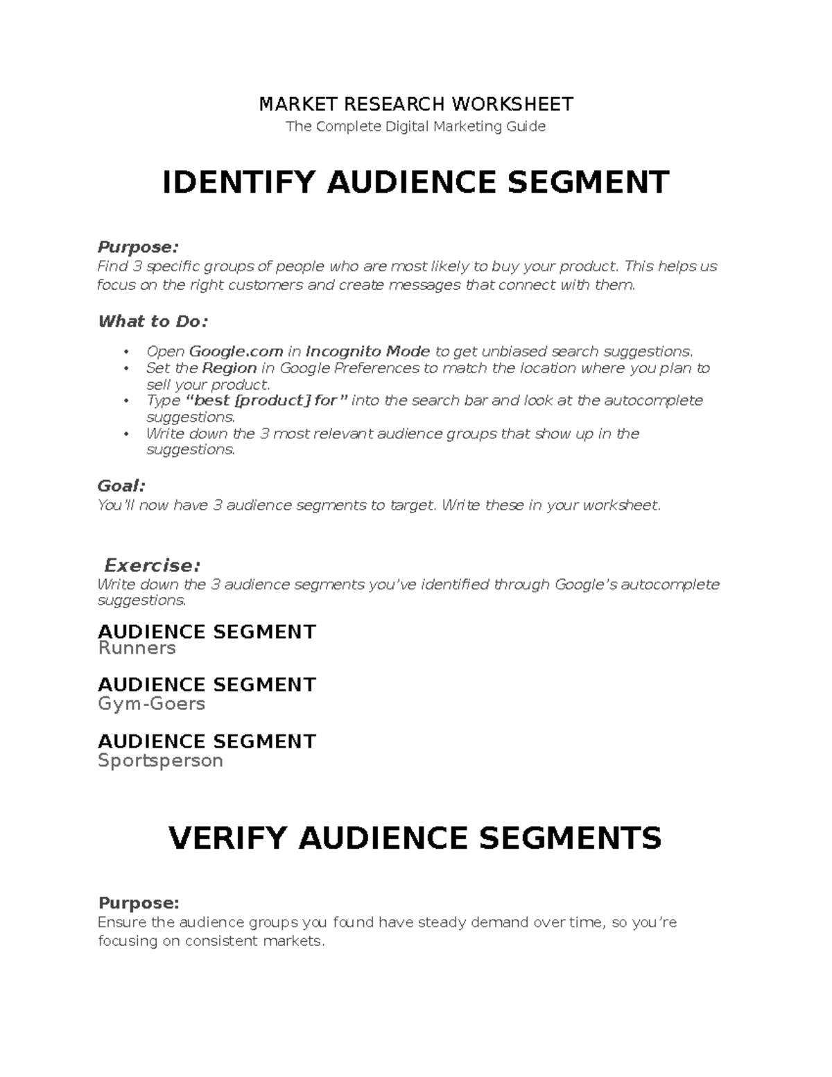 MARKET RESEARCH WORKSHEET: Identifying Target Audience Segments - Studocu