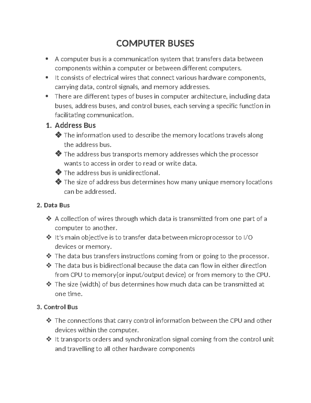 COMPUTER ARCHITECTURE: UNDERSTANDING COMPUTER BUSES - Studocu