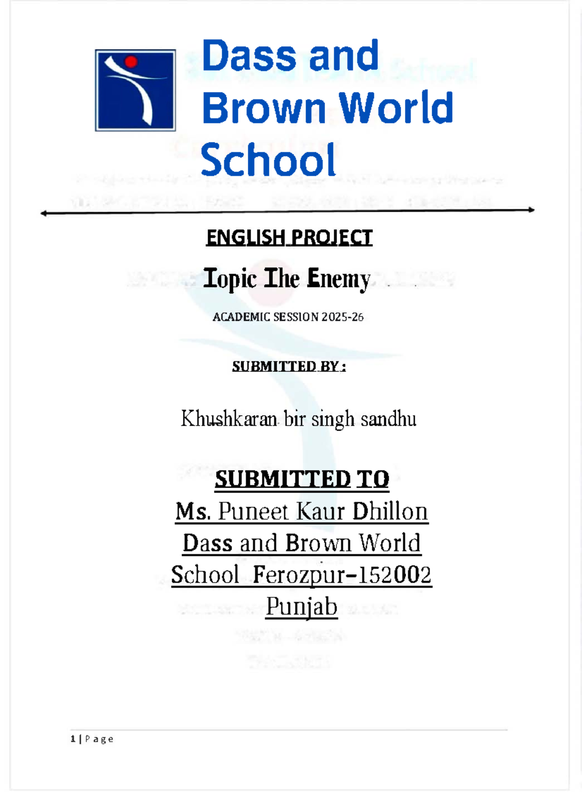 ENGLISH PROJECT: The Enemy - Class 12 CBSE Analysis - Studocu