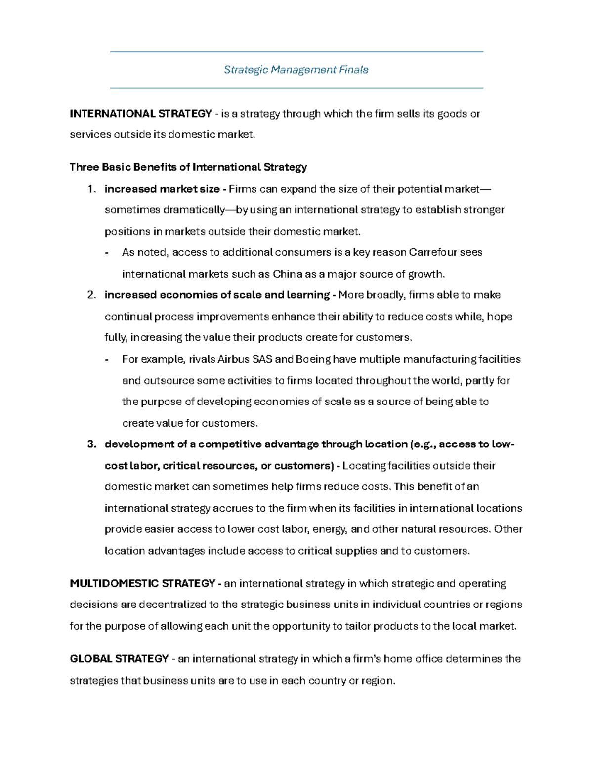 Strama - INTL STRATEGY Finals - Comprehensive Lecture Notes - Studocu
