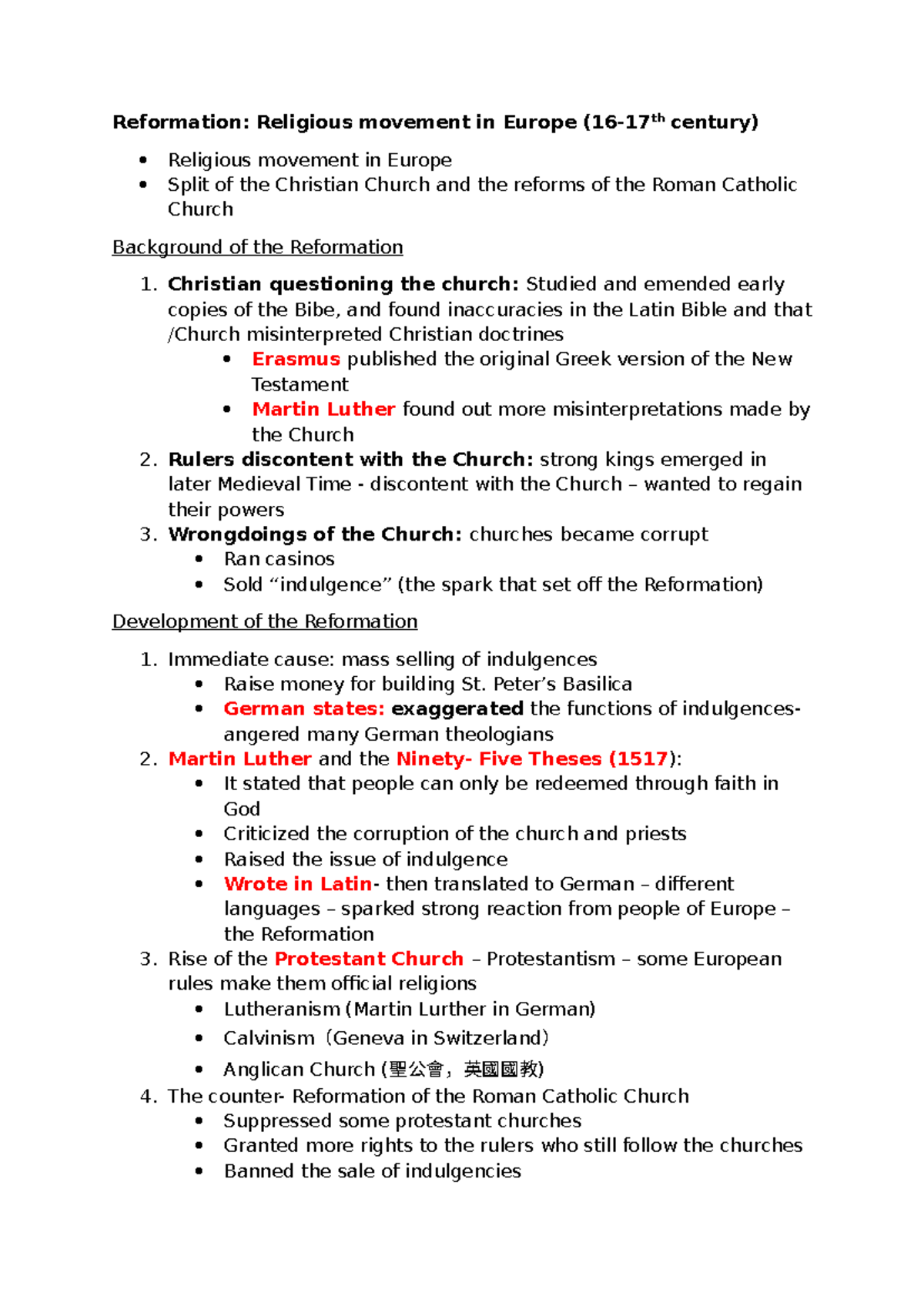 宗教改革 (Reformation) 2 - History Notes on European Religious Movement ...