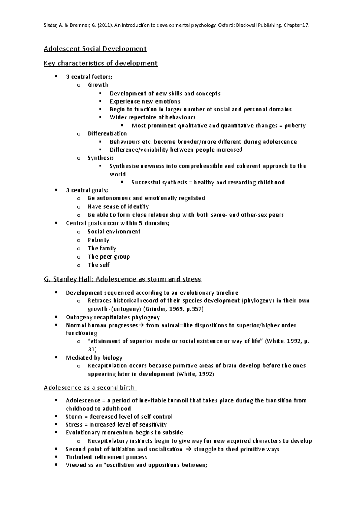 Slater and Bremner (2011 ) - Adolescent Social Development - Slater, A ...