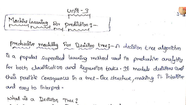 Predictive Analytics: Machine Learning Techniques (Unit 3) - Studocu