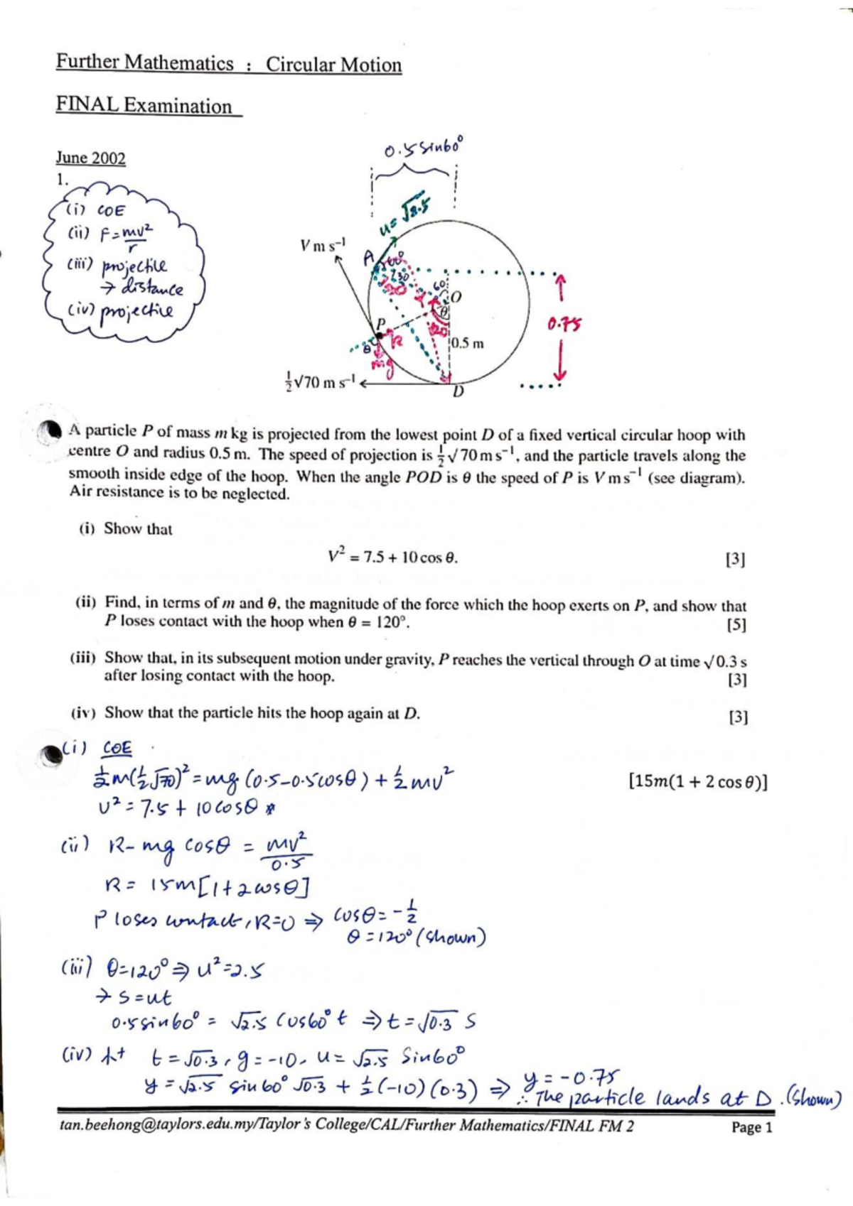 FM 2002 Final Exam Solutions: Circular Motion Analysis - Studocu