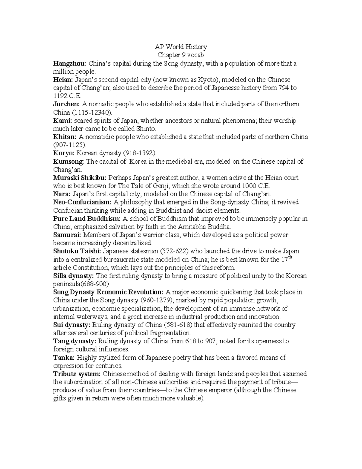 AP World History CH 9 Vocabulary Study Guide - Studocu