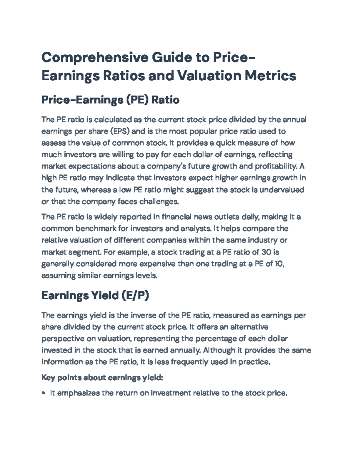 Comprehensive Guide to PE Ratios & Valuation Metrics (Finance 101 ...