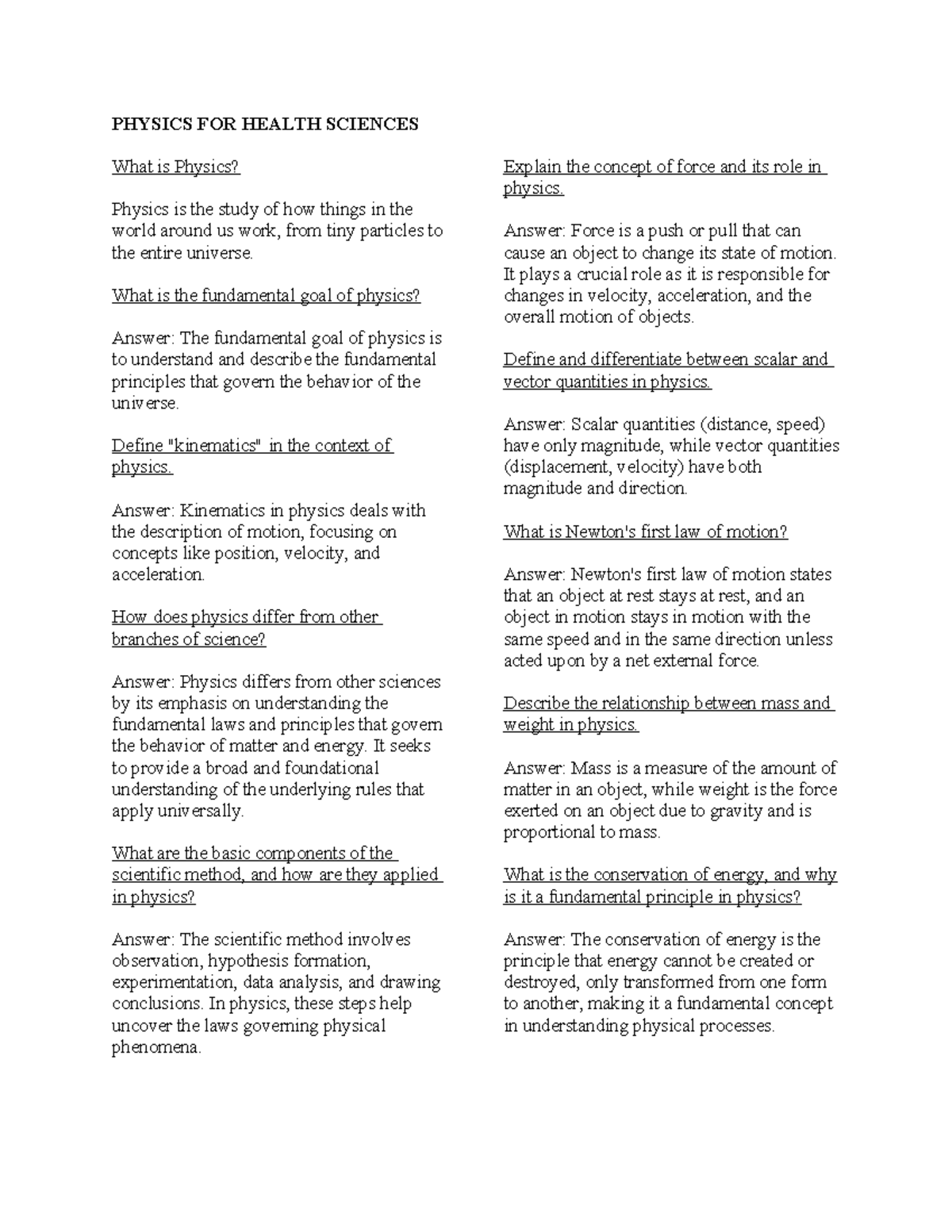 1132 - Physics for Health Sciences: Key Concepts and Principles - Studocu